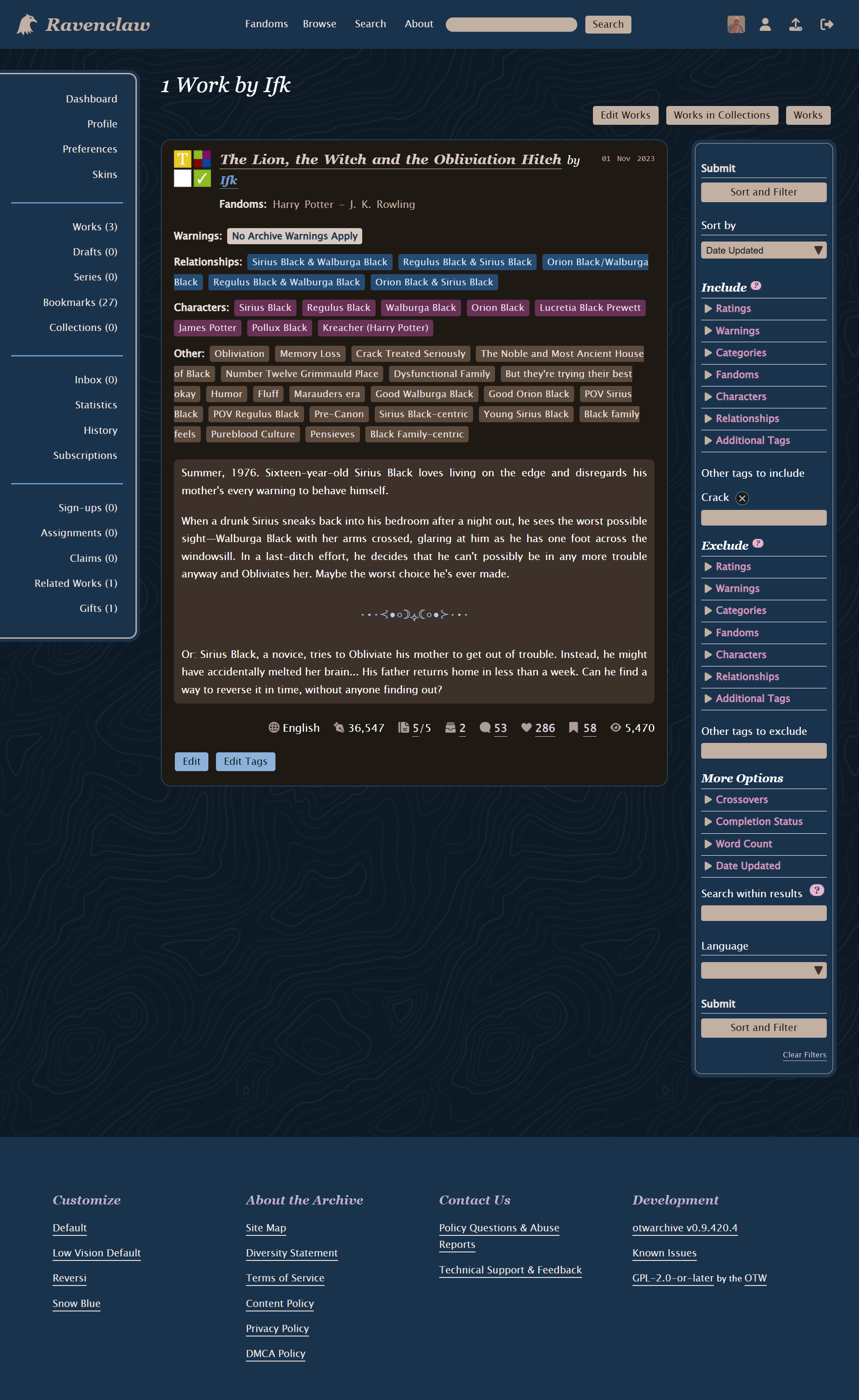 [Site Skin] Hogwarts Houses - Ifk - No Fandom [Archive of Our Own]