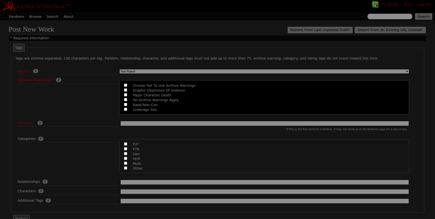Ultra Dark (Ellipsus) LOW CONTRAST AO3 Site Skin - Geekly - Multifandom ...