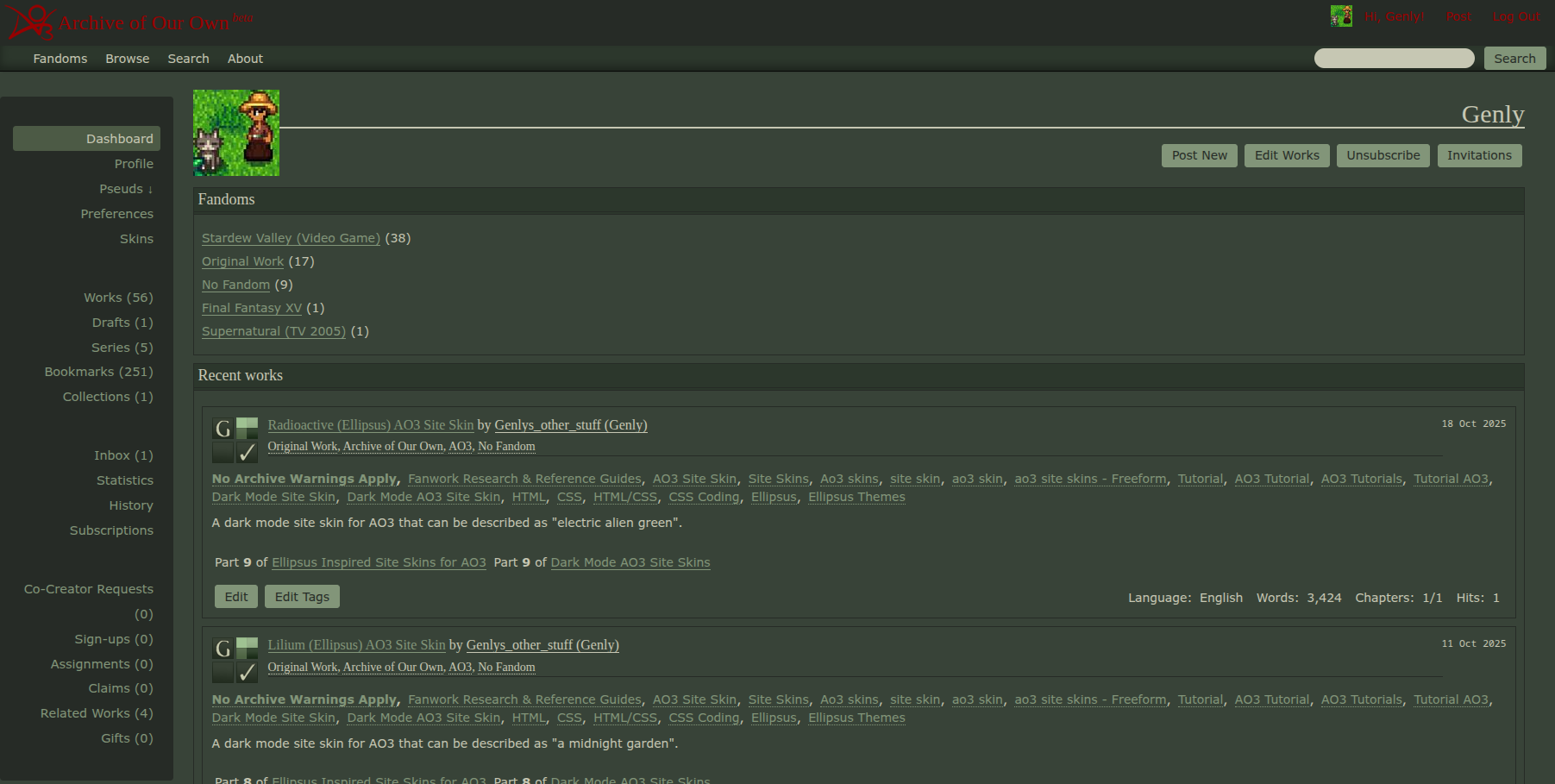 Nature (Ellipsus) AO3 Site Skin - Geekly - Multifandom [Archive of Our Own]